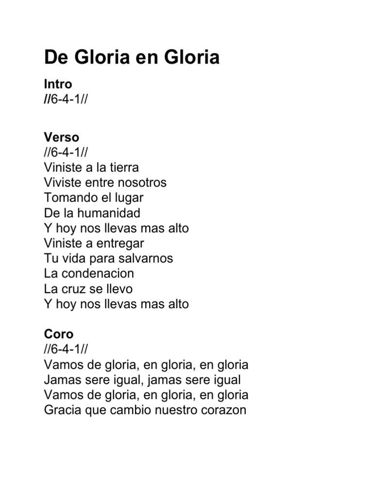 De Gloria en Gloria - Letra y Chart DHH | PDF
