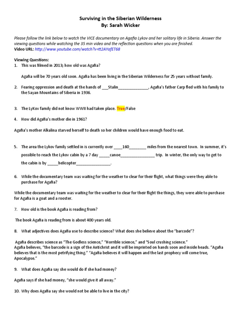 Surviving in The Siberian Wilderness By: Sarah Wicker: Video URL ...