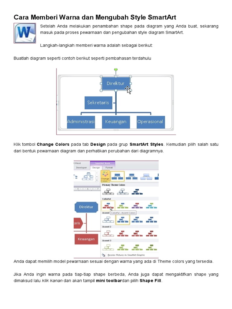 Cara Memberi Warna Dan Mengubah Style SmartArt | PDF