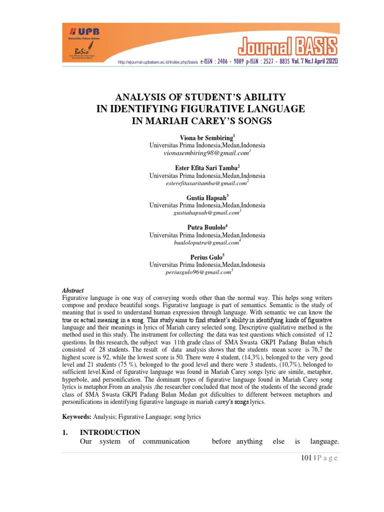 Analyzing Figurative Language in Songs | PDF | Semantics | Linguistics