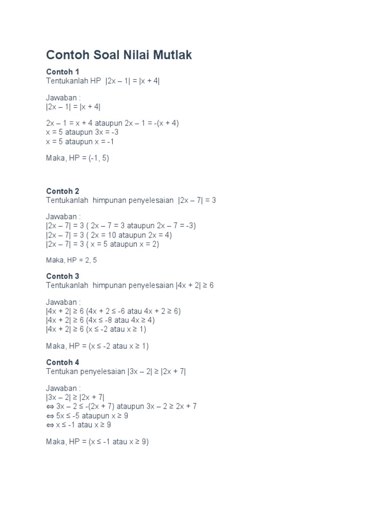 Soal dan Penyelesaian Nilai Mutlak | PDF | Metode & Bahan Ajar