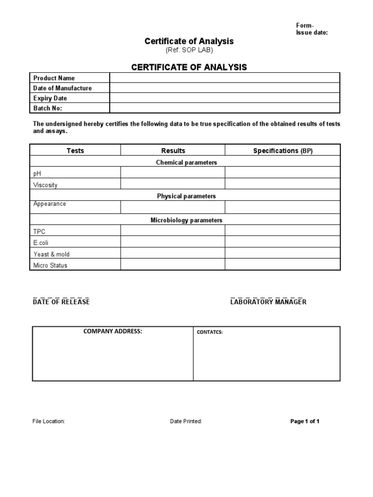 Certificate of Analysis Certificate of Analysis: Tests Results ...