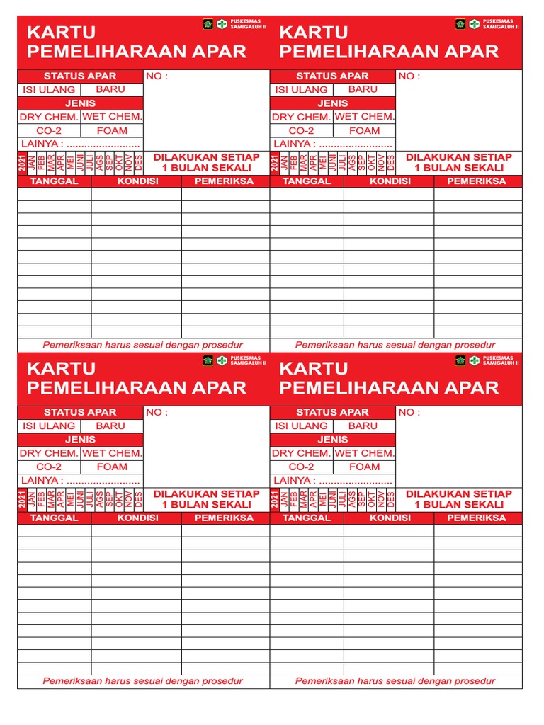 Kartu Pemeliharaan Apar | PDF