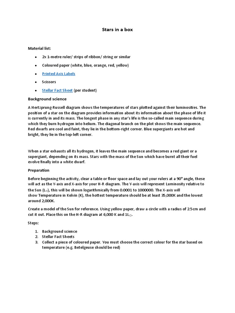 Mapping the Stars: A Hands-On Activity to Create a Hertzsprung-Russell ...