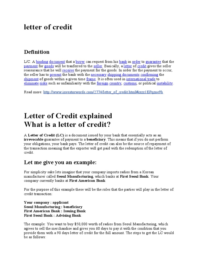 Letter of Credit | PDF | Letter Of Credit | Credit