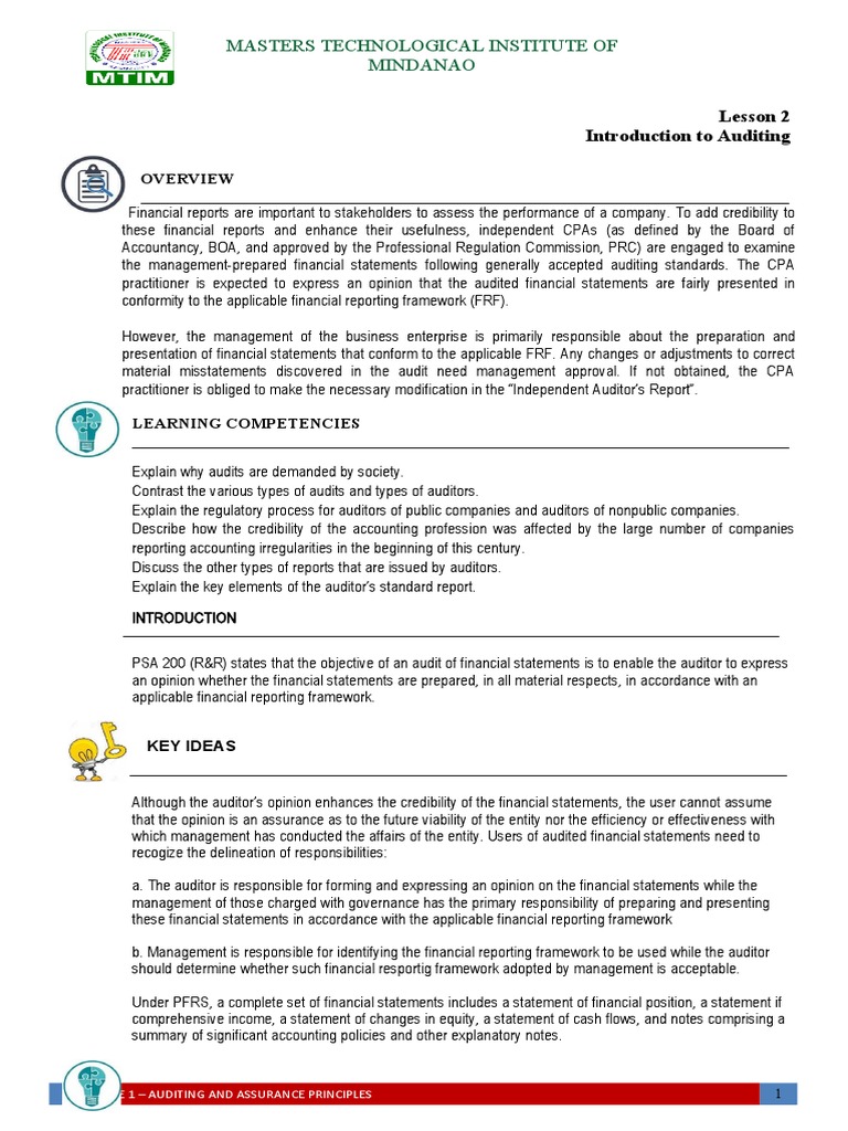 Lesson 2 - Introduction To Auditing | PDF | Financial Audit | Audit