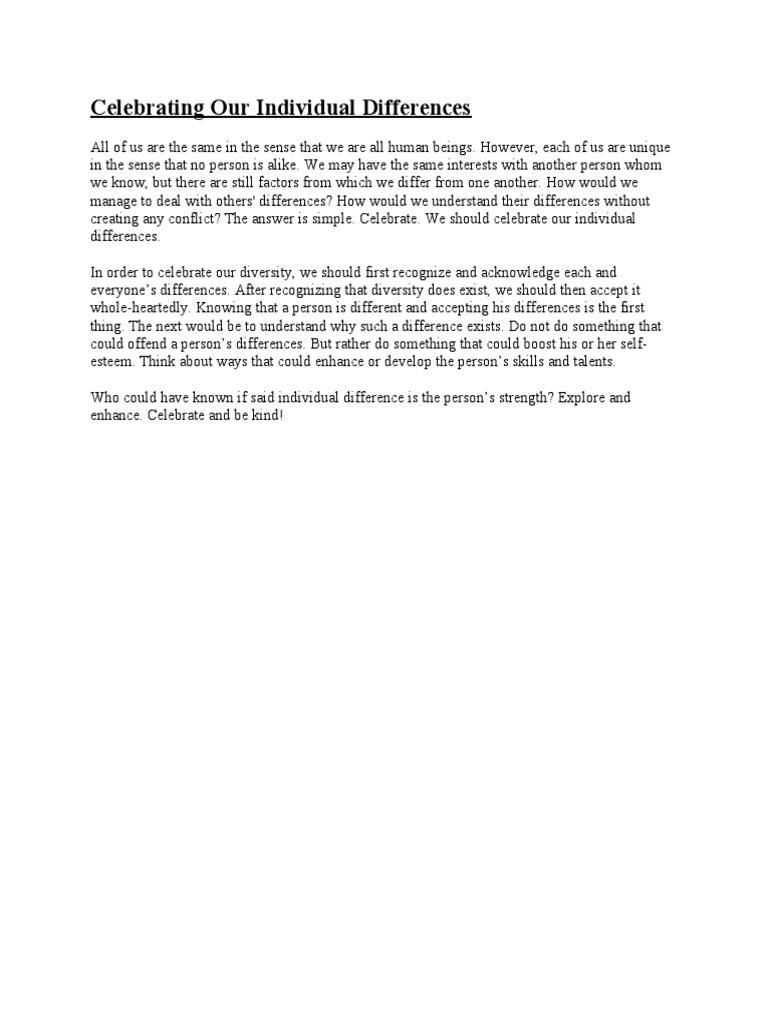 Celebrating Our Individual Differences | PDF