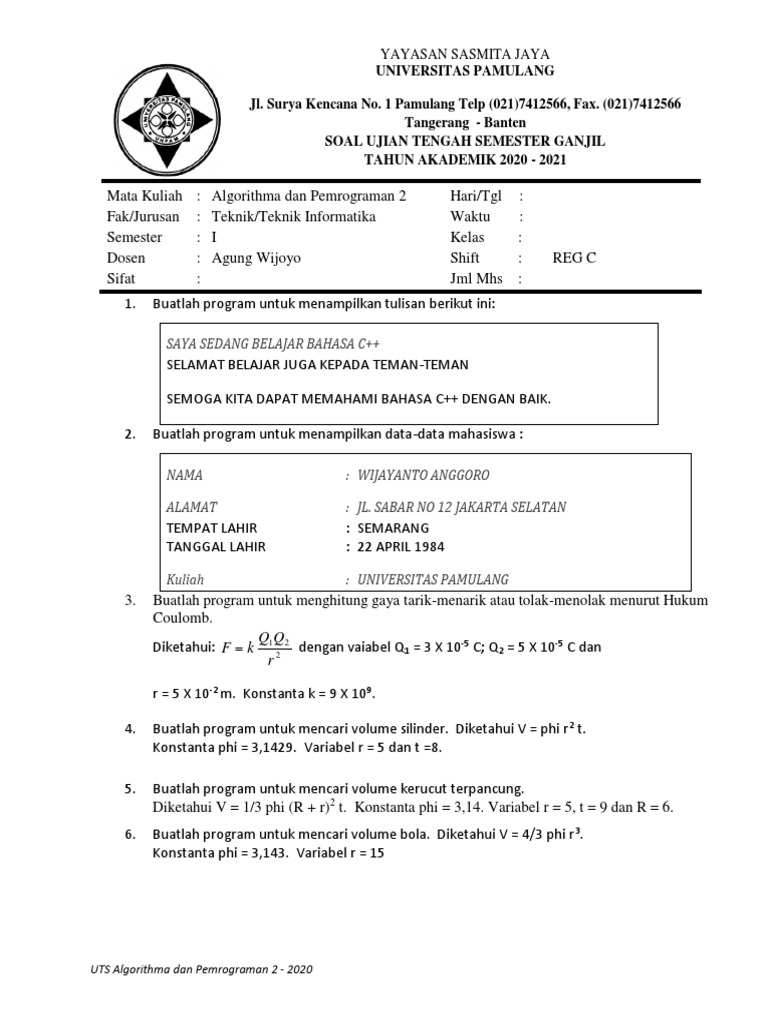 Soal UTS Algoritma & Pemrograman | PDF | Teknologi & Rekayasa