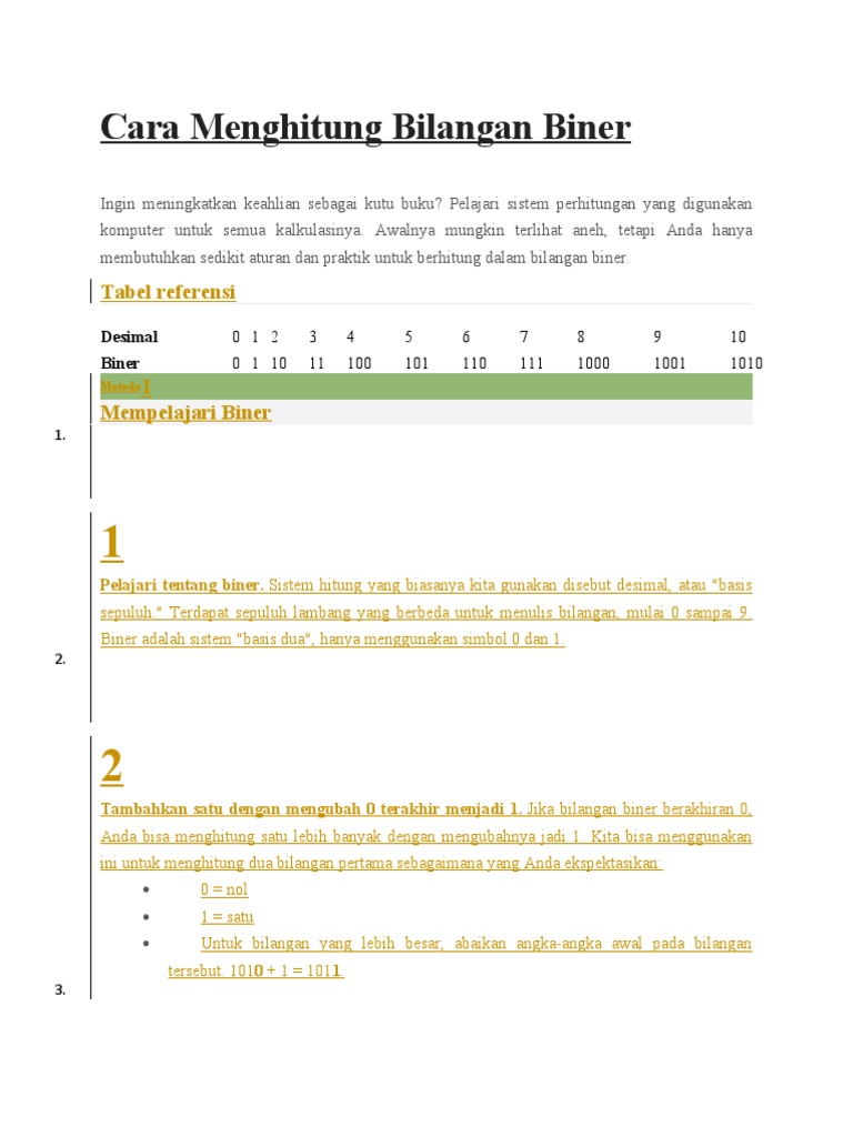 Cara Menghitung Bilangan Biner | PDF