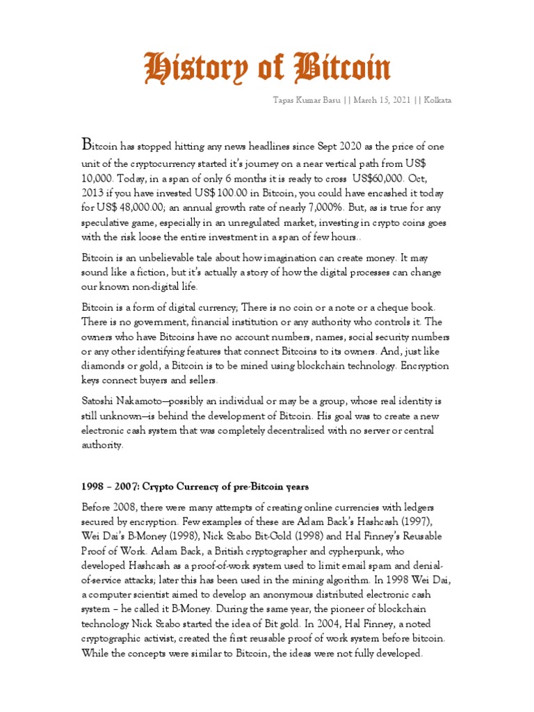 History of Bitcoin | PDF | Cryptocurrency | Bitcoin