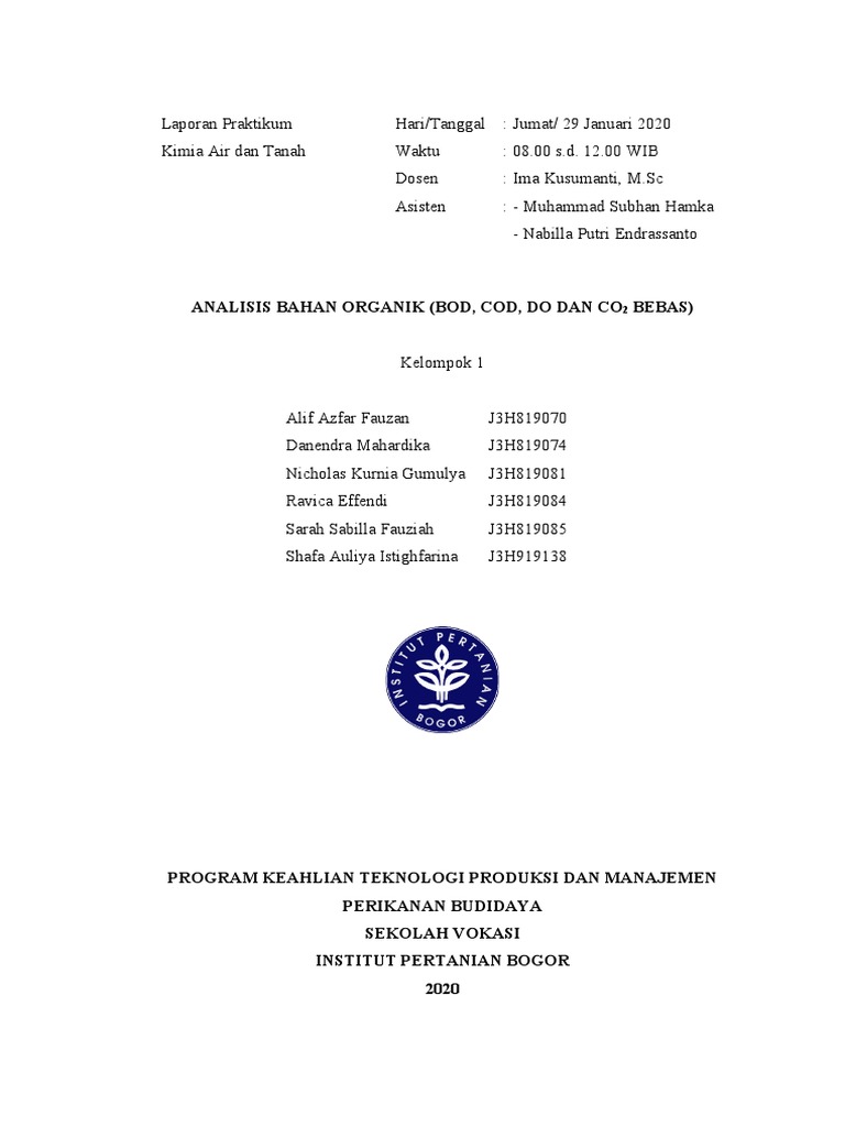 Laporan Analisis Bahan Organik (BOD, COD, DAN DO) G | PDF
