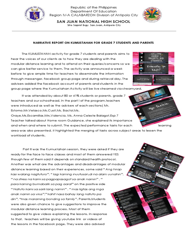 Narrative Report on Kumustahan Activity | PDF | Human Nature ...