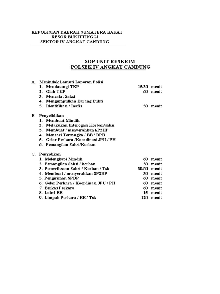 Sop Unit Reskrim | PDF