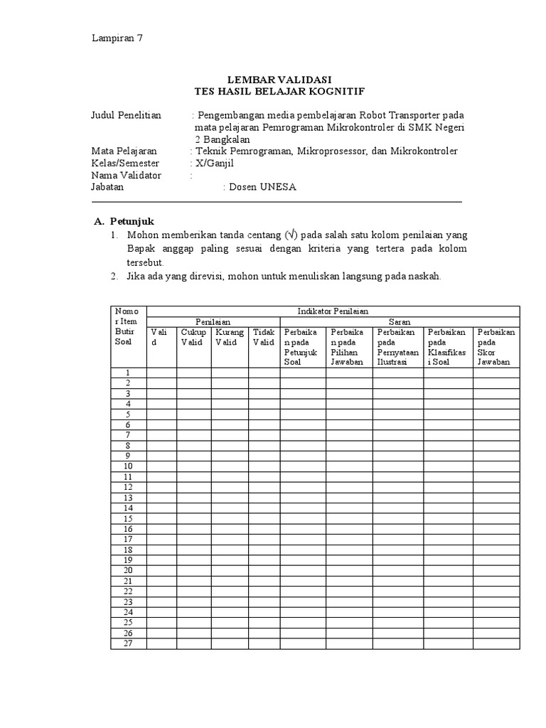 Lembar Validasi Tes Hasil Belajar Kognitif | PDF