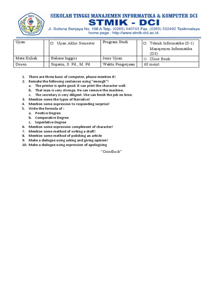 Soal Bi Stmik Dci 2021 | PDF