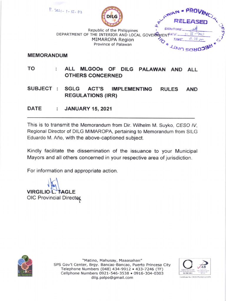 Memo Po Re SGLG Irr1 | PDF | Preventive Healthcare | Regulatory Compliance