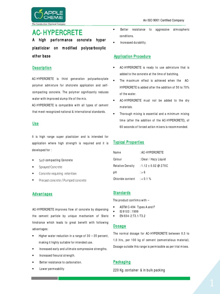 Ac-Hypercrete: A High Performance Concrete Hyper Plasticizer On ...