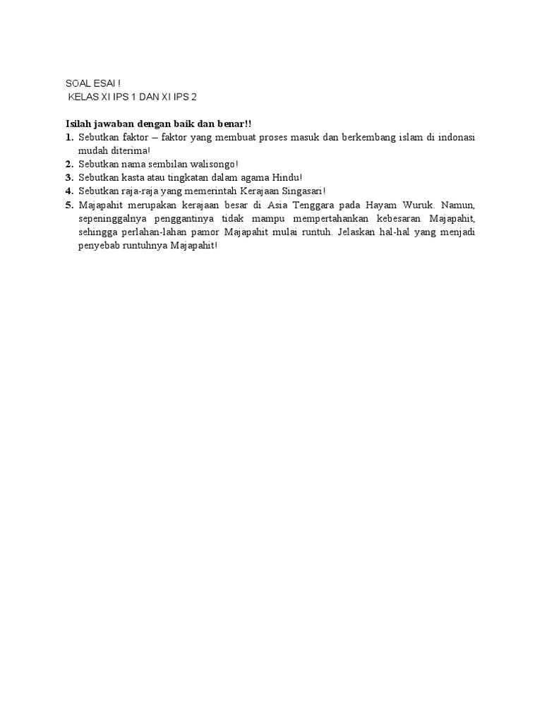 Soal Esai Sejarah Minat | PDF