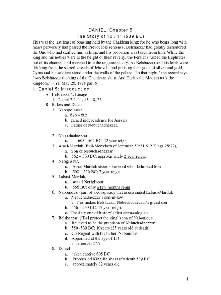 DANIEL, Chapter 5 The Story of 10 / 11 (539 BC) | PDF | Babylon ...