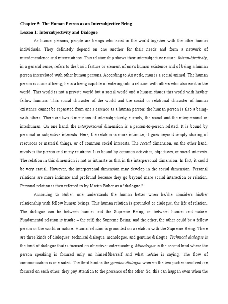 Chapter 5 The Human Person As An Intersubjective Being | PDF ...