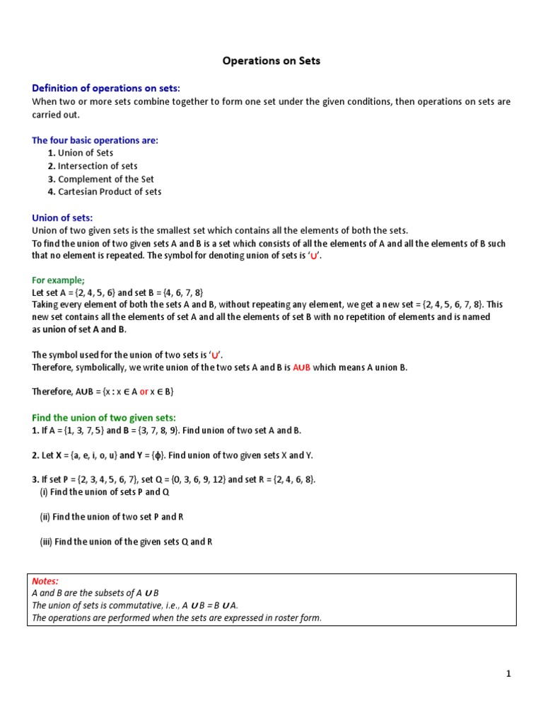 Lesson 1.2 Sets-Operations | PDF | Set (Mathematics) | Numbers