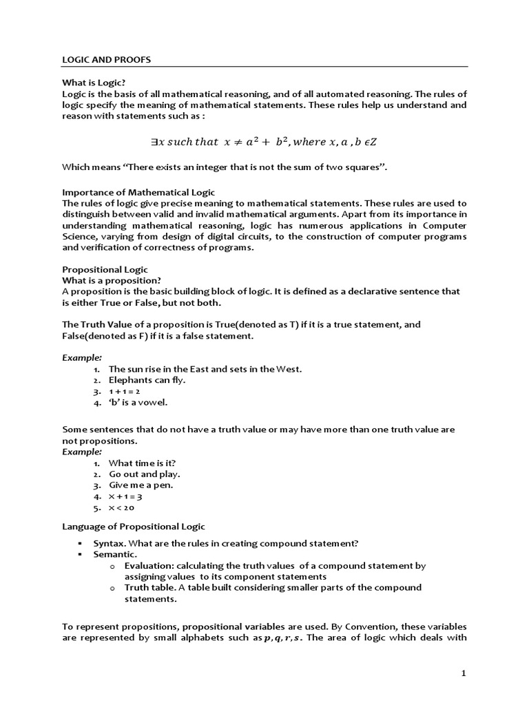 Logic and Propositions in Mathematics | PDF | Metalogic | Semantics