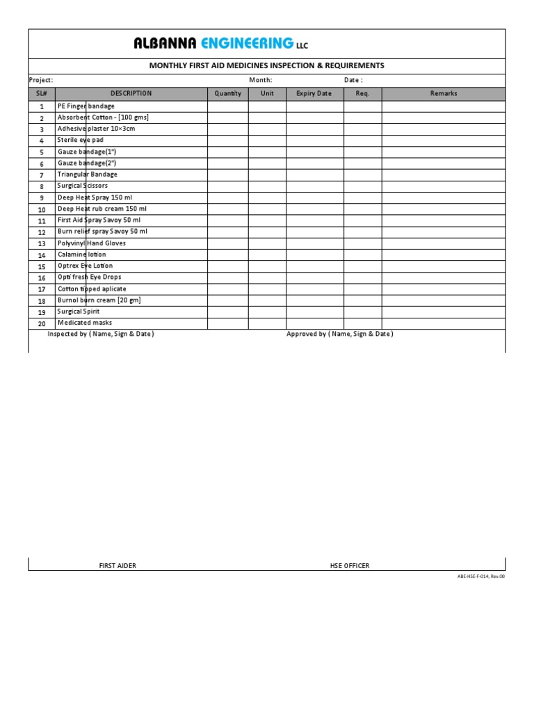 F-014-First Aid Inspection Checklist