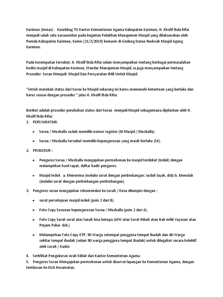 Syarat Mushola Jadi Masjid | PDF