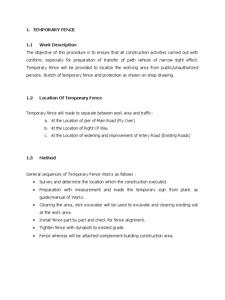 Method of Temporary Fence | PDF