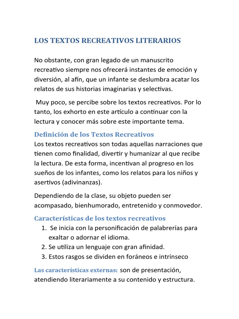 Análisis completo de los textos recreativos literarios: definición ...