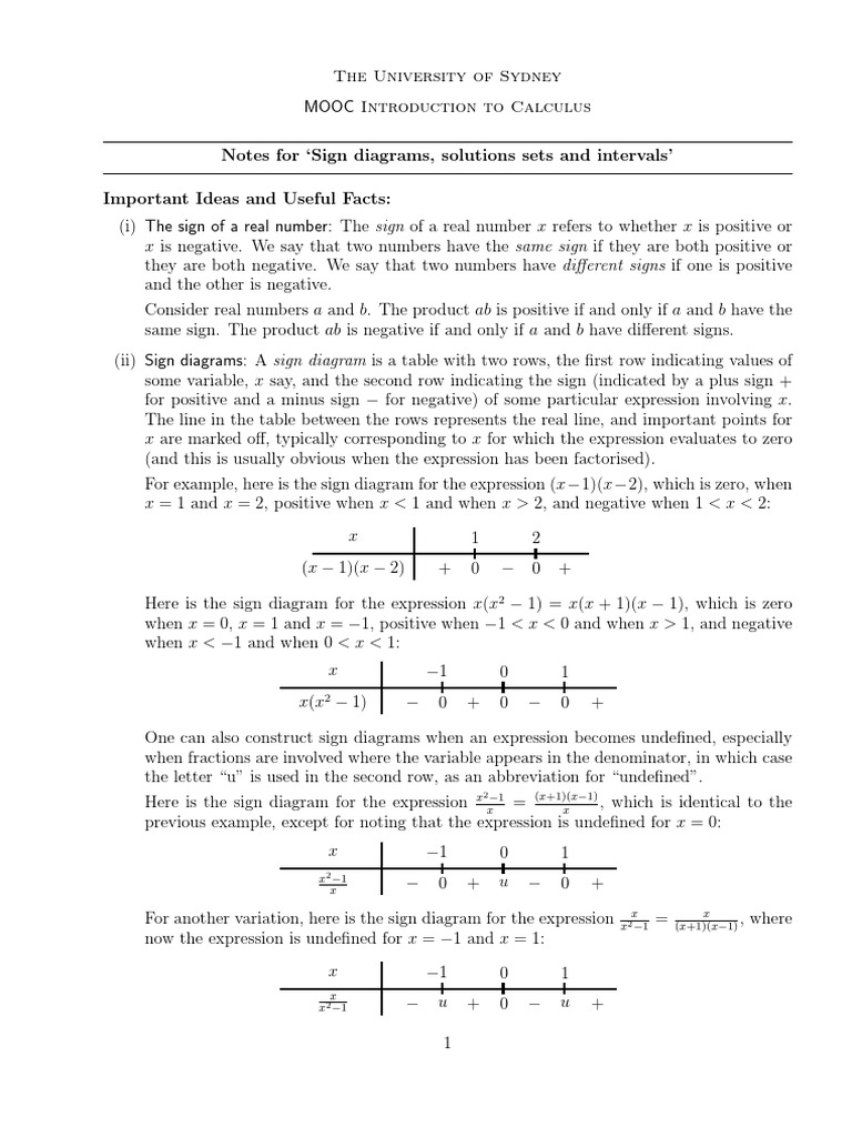 Notes For Sign Diagrams, Solutions Sets and Intervals' | PDF ...