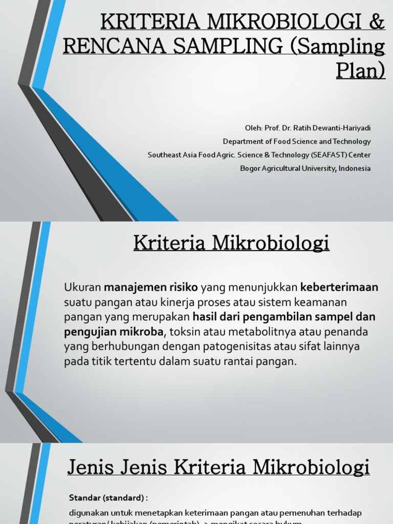 KRITERIA MIKROBIOLOGI & RENCANA SAMPLING (Sampling Plan | PDF