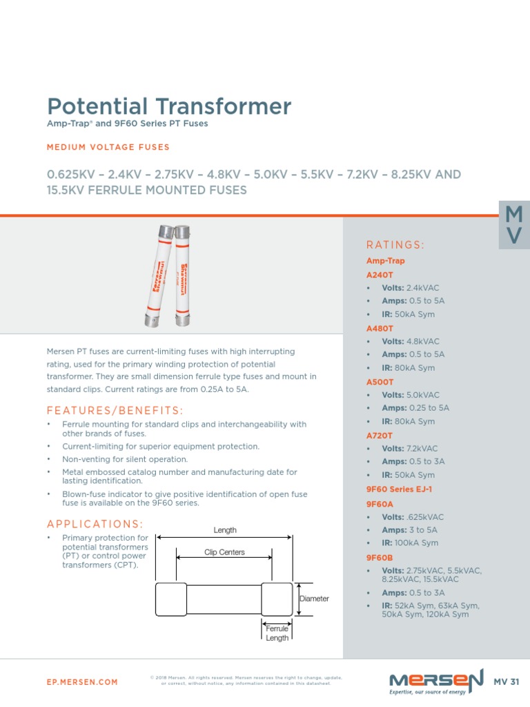 Potential Transformer: 0.625KV - 2.4KV - 2.75KV - 4.8KV - 5.0KV - 5.5KV ...