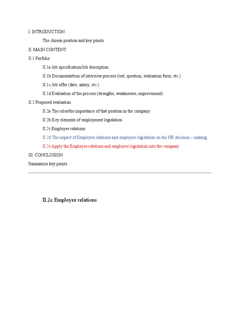 II.2c Employee Relations: II.2d The Impact of Employee Relations and ...