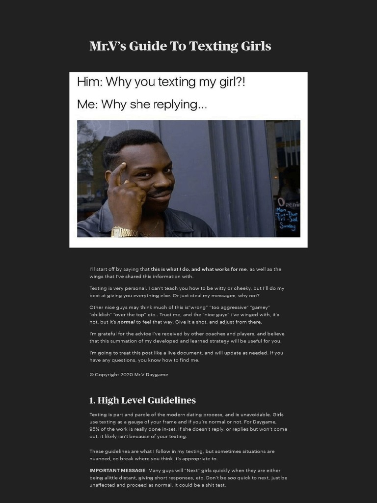 Mr. Vs Guide To Texting Girls 1 | PDF | Text Messaging