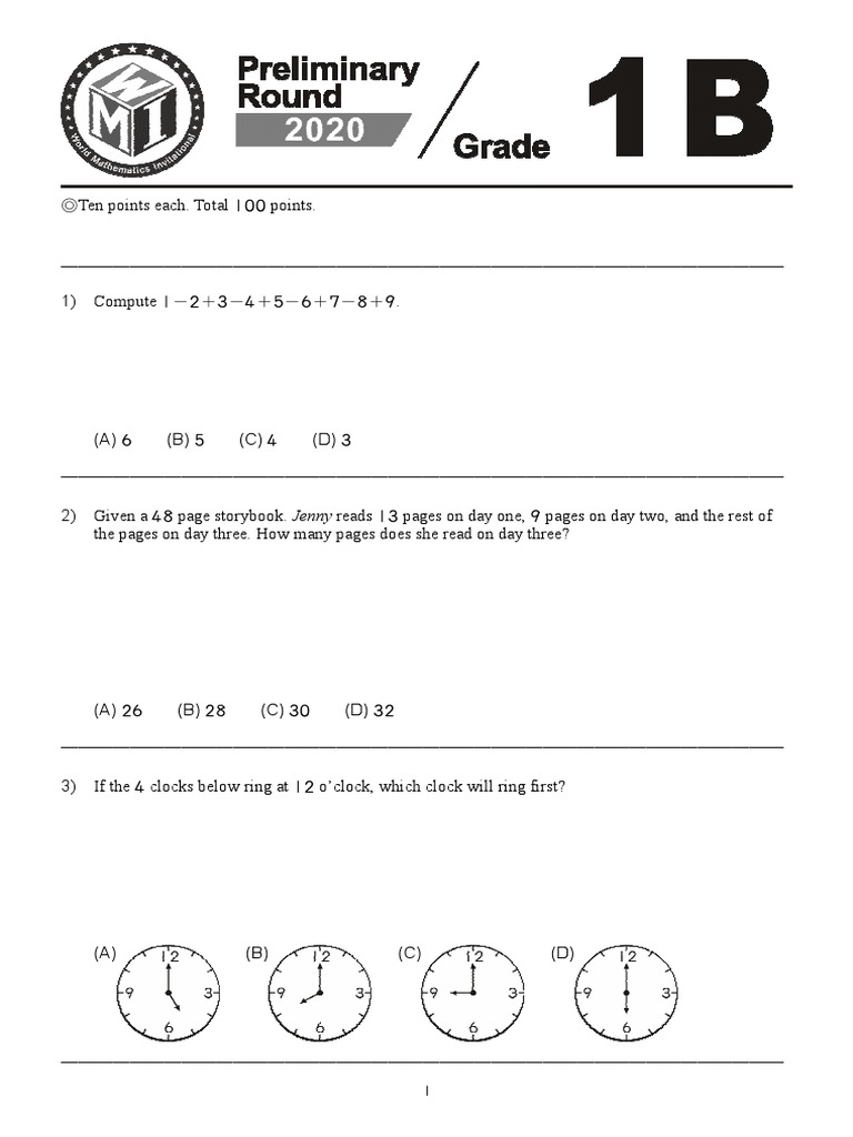 2020 WMI Prelim G01 Paper B | PDF
