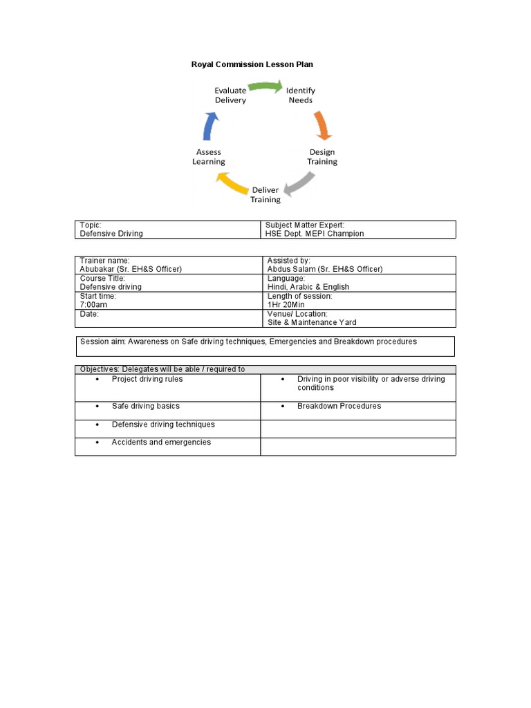 RC Lesson Plan Defensive Driving | PDF | Driving | Lesson Plan