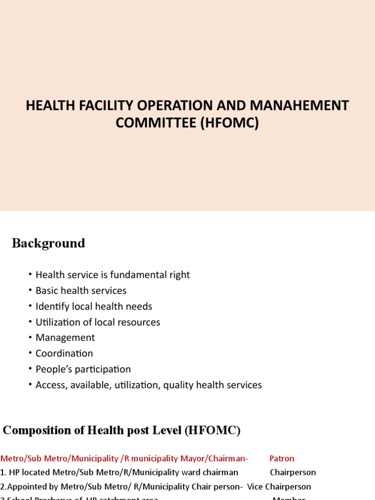 Health Facility Operation and Manahement Committee (Hfomc) | PDF ...