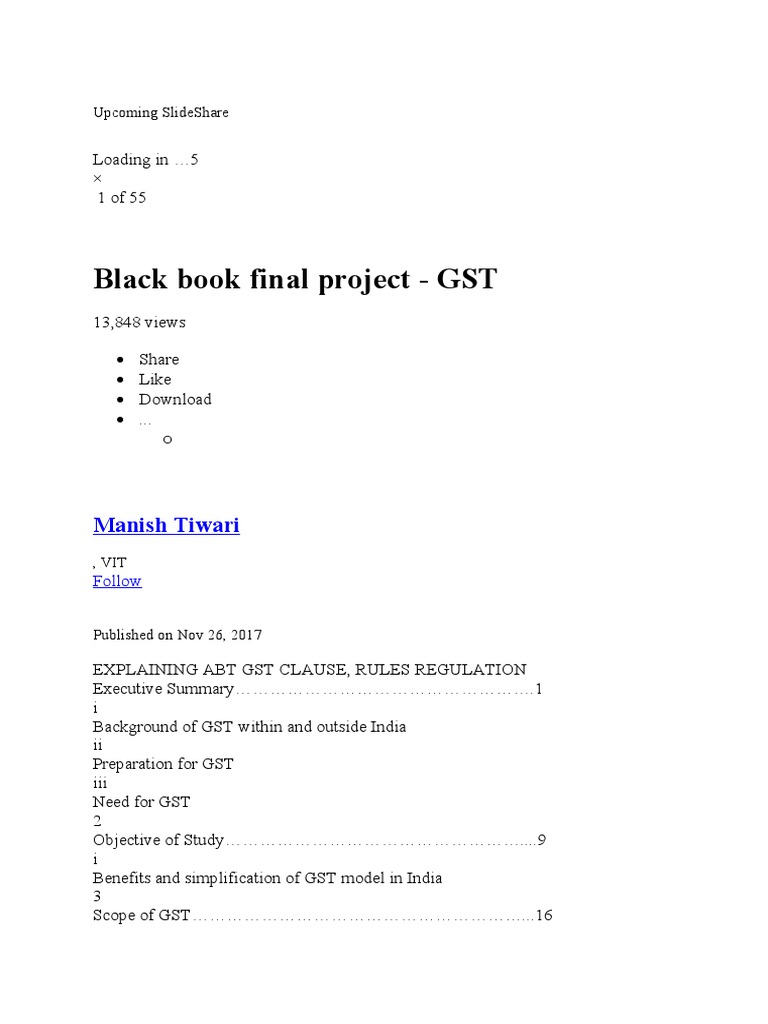 Black Book Final Project - GST: Manish Tiwari | PDF | Value Added Tax ...