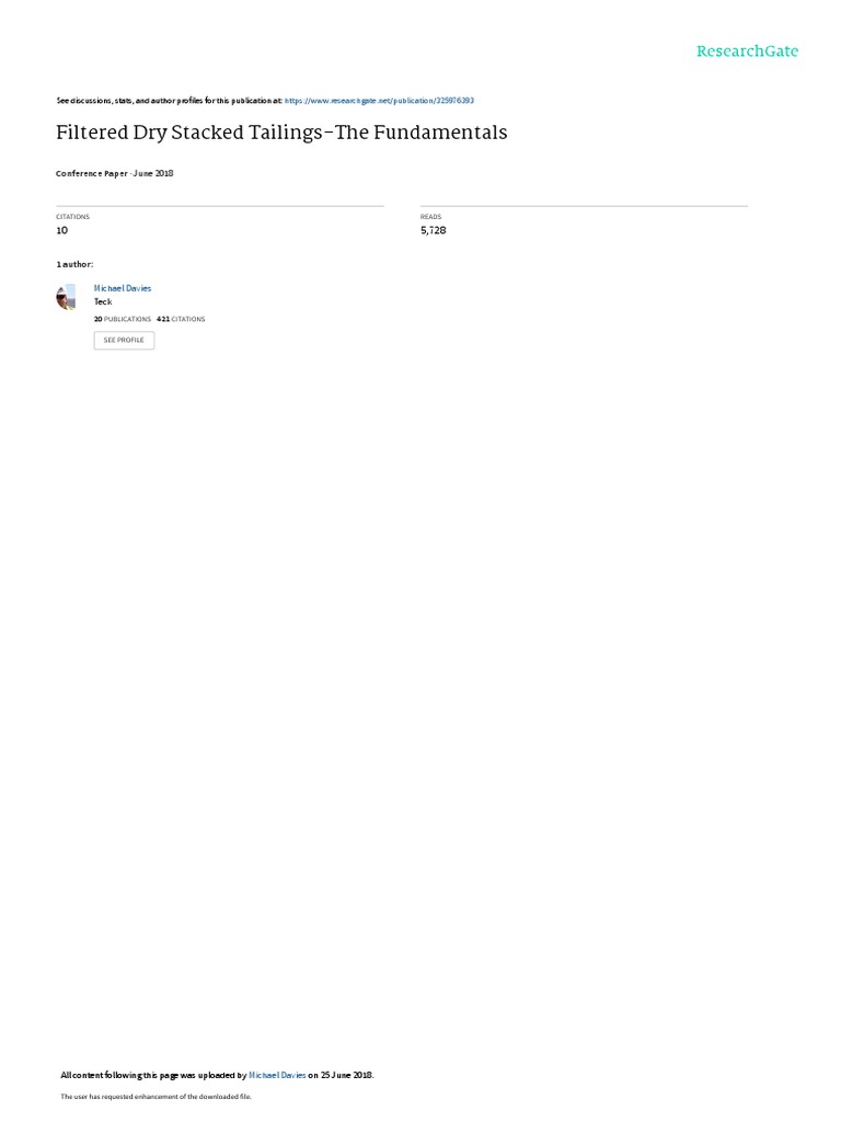 Filtered Dry Stacked Tailings-The Fundamentals: June 2018 | PDF ...