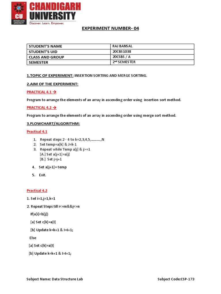 Analysis of Insertion Sort and Merge Sort algorithms through practical implementation | PDF ...