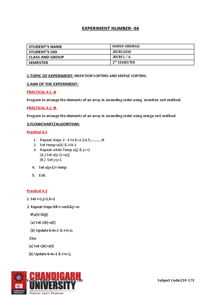 Experiment Number-0 4: Student'S Name Student'S Uid Class and Group ...
