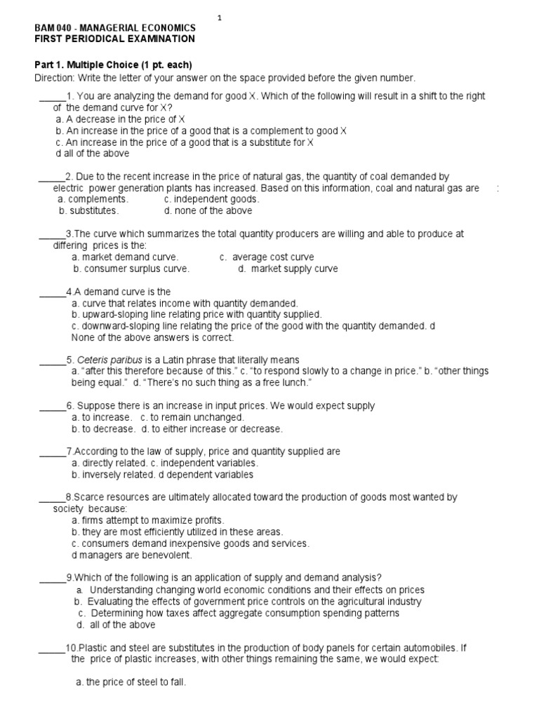 BAM 040 P1 Exams | PDF | Demand | Supply (Economics)