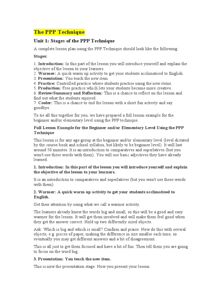 The PPP Technique | PDF | Lesson Plan | Education Theory