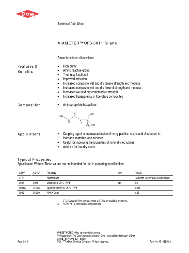 XIAMETER™ OFS-6011 Silane: Features & Benefits | PDF | Epoxy | Materials