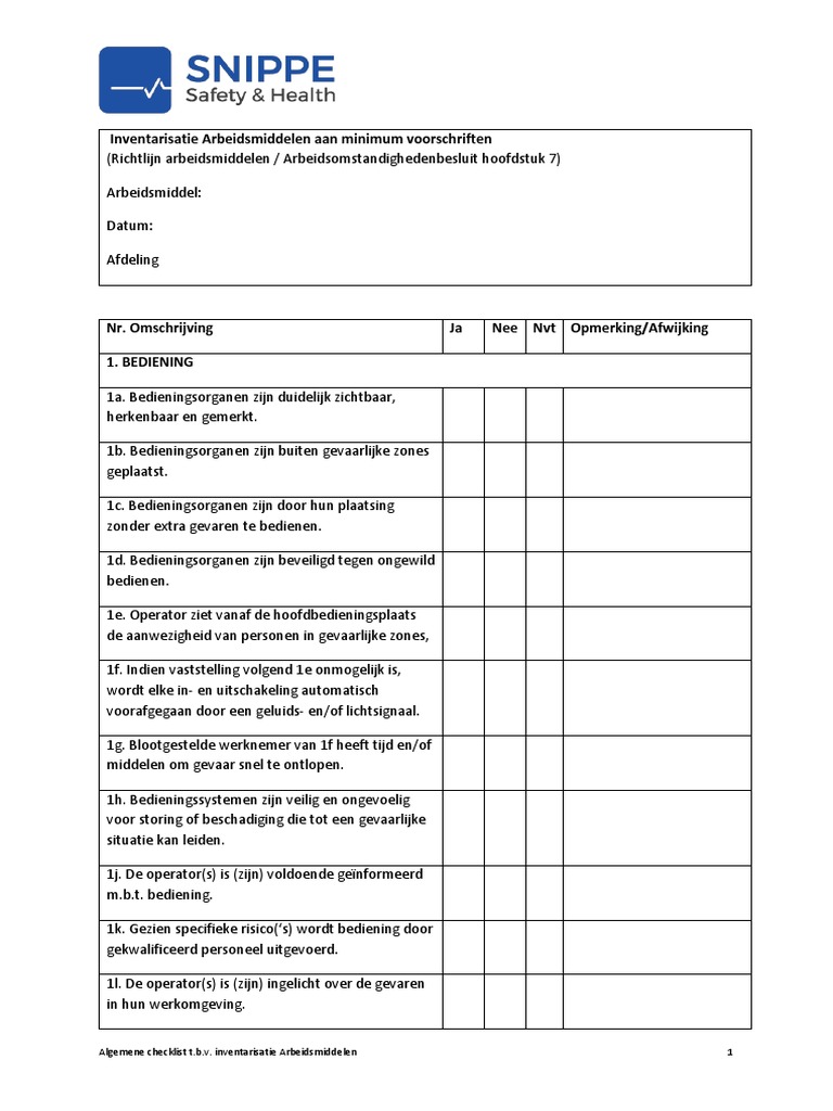 Checklist Richtlijn Arbeidsmiddelen | PDF