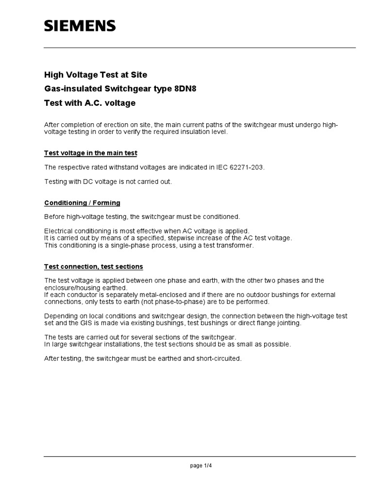8DN8 HV Test Procedure - THD (Test Site Cable) | PDF | High Voltage ...