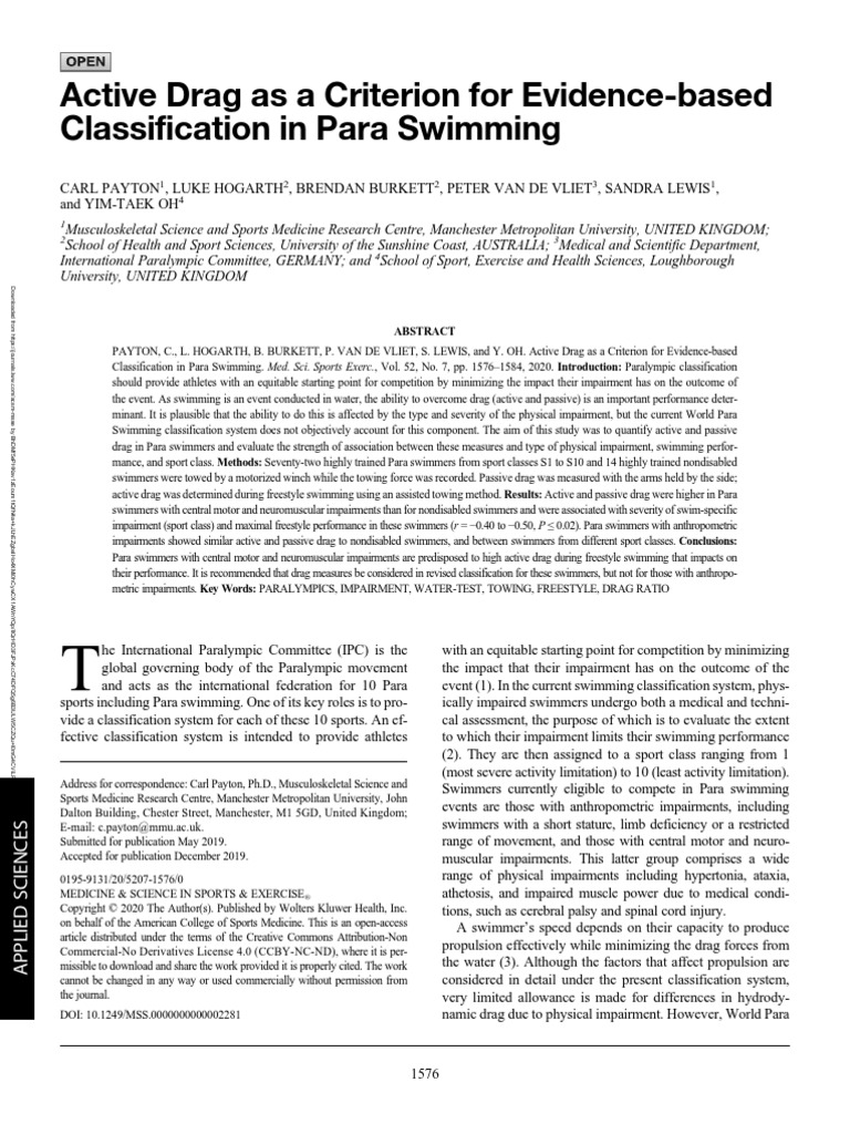 Active Drag As A Criterion For Evidence Based.17 | PDF | Swimming ...