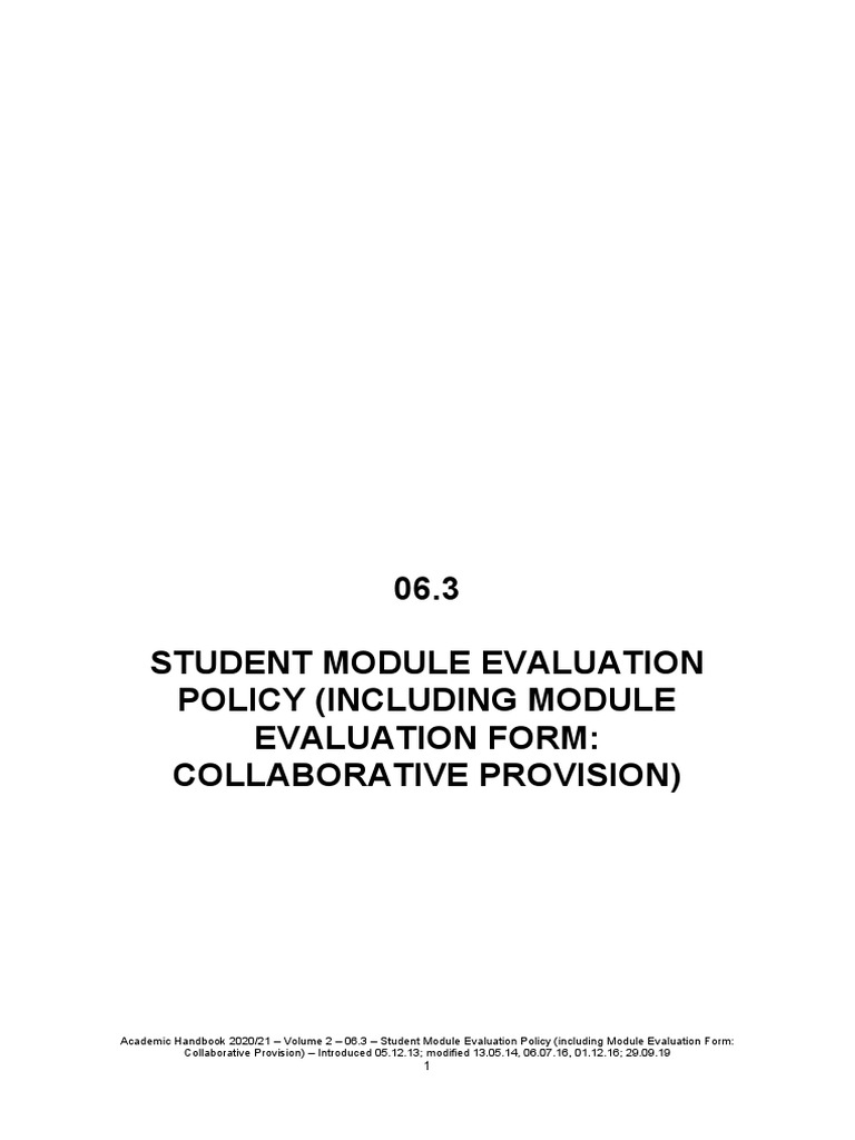06.3 Student Module Evaluation Policy (Including Module Evaluation Form ...
