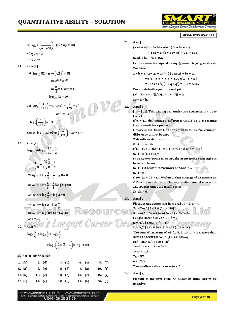 Quantitative Ability - Solution: Hsem4Btechqa1119 | PDF | Mathematical ...